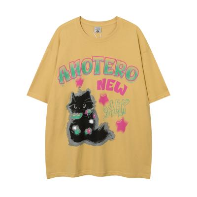 China Retro Vintage Dark Fun Personalized Men's Women's Oversized Knitted 100% Cotton Cartoon Print Breathable T-Shirt 230gsm Blank for sale