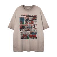 China 230gms 100% Cotton Knitted Breathable Vintage Fun Illustration Hip-hop Short Sleeve Oversized T-shirt Men Women Casual Couple for sale