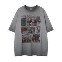 China 230gms 100% Cotton Knitted Breathable Vintage Fun Illustration Hip-hop Short Sleeve Oversized T-shirt Men Women Casual Couple for sale