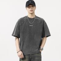 China Mocha Brown Retro Heavy Regular Sleeve 100% Cotton Breathable T-shirt Men Summer Water Washed Oversized Blank Design Top OEM for sale