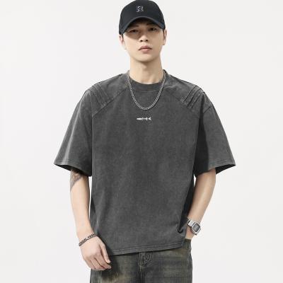 China Mocha Brown Retro Heavy Regular Sleeve 100% Cotton Breathable T-shirt Men Summer Water Washed Oversized Blank Design Top OEM for sale