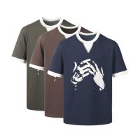 China Vintage Knitted Retro Two Piece Heavyweight Solid Breathable O-Neck T-Shirt Men's Short Sleeved Summer Regular Fit 100% Cotton for sale