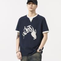 China Vintage Knitted Retro Two Piece Heavyweight Solid Breathable O-Neck T-Shirt Men's Short Sleeved Summer Regular Fit 100% Cotton for sale