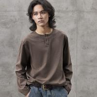 China 330G Heavy-duty Thick O-Neck Men's Short Sleeve Knitted Oversized Vintage Blank T-shirt Spring Autumn 100% Cotton Wrinkle for sale