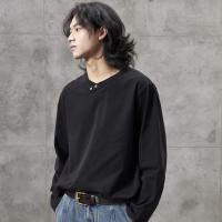 China 330g Heavy-Duty 100% Cotton Breathable Vintage Knitted Blank Regular Fit Men's Autumn Solid Color Long Sleeve O-Neck T-Shirt OEM for sale
