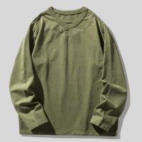 China 330g Heavy-Duty 100% Cotton Breathable Vintage Knitted Blank Regular Fit Men's Autumn Solid Color Long Sleeve O-Neck T-Shirt OEM for sale