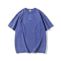 China 320g 100% Cotton Knitted Oversized Blank Vintage Embroidered Letter Pattern Breathable O-Neck Washable Short Men's T-Shirt for sale