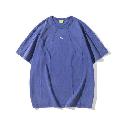 China 320g 100% Cotton Knitted Oversized Blank Vintage Embroidered Letter Pattern Breathable O-Neck Washable Short Men's T-Shirt for sale