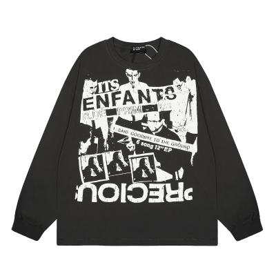 China Factory Customized Cotton/Polyester 280g Washed Blank Vintage Breathable Rock Long Sleeve T-shirt Oversized Fit for sale