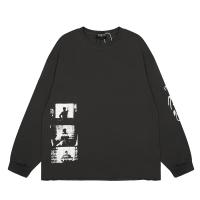 China Wash Black Men's Women's Oversized Knitted Vintage Printed T-shirt 100% Cotton Long Sleeve Breathable Digital Print Retro Couple for sale