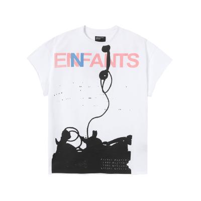 China Men's Vintage Earphone Print Knitted 100% Cotton Breathable Oversized Fit Regular Sleeve T-Shirt Digital Print for sale