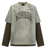 China Customen Retro Washed Worn Dirty Dyed 100% Cotton Oversized Two-Piece Long-Sleeved T-shirt Letter Pattern Spring Unisex for sale