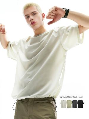China Customized Outdoor Breathable Perforated Fabric T-shirt Solid Sporty Short Sleeve New Spring Summer Quick-drying Cool Feeling for sale