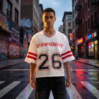 China OEM ODM Supported Retro American Oversized Velour Sporty Printed T-shirt Contrast Trim Premium Brand Men's Regular Sleeve Quick for sale