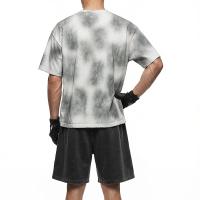 China Vintage Men's Oversized Knitted T-Shirt 100% Cotton 260g Heavyweight Short Sleeve Breathable Glitter Print Custom Front Logo OEM for sale