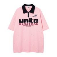 China Starry Sky Letter Embroidered Collar Knitted Breathable 100% Cotton Short Sleeve ODM Men's Women's Versatile Casual Color for sale