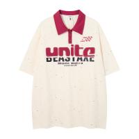 China Starry Sky Letter Embroidered Collar Knitted Breathable 100% Cotton Short Sleeve ODM Men's Women's Versatile Casual Color for sale