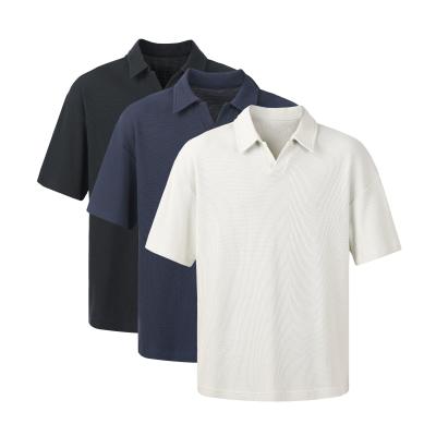 China Men's Plus Size Golf Collar Short Sleeve Printed Knitted T-Shirt 220g Cotton-Polyester Blend Vintage Style Breathable Fabric ODM for sale