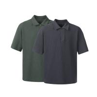 China 230g Knitted Waffle Short Sleeve Shirt for Men Half Zipper Solid Color Collar Loose Breathable Anti-Wrinkle Vintage ODM for sale