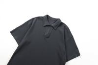 China 230g Knitted Waffle Short Sleeve Shirt for Men Half Zipper Solid Color Collar Loose Breathable Anti-Wrinkle Vintage ODM for sale