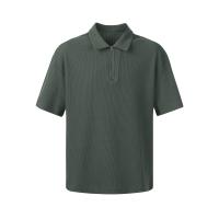 China 230g Knitted Waffle Short Sleeve Shirt for Men Half Zipper Solid Color Collar Loose Breathable Anti-Wrinkle Vintage ODM for sale