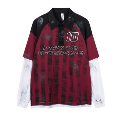 China 2025 Trendy Men's Long Sleeve Polo - Plaid Collar/Sleeve Contrast Embroidery Logo Fashion Streetwear Top for sale