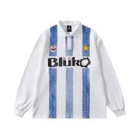 China Men's Retro Soccer Jersey Style Knitted Long Sleeve Shirt White Blue Letter Digital Printed Button Number 7 Oversized Quick Dry for sale