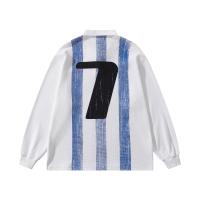 China Men's Retro Soccer Jersey Style Knitted Long Sleeve Shirt White Blue Letter Digital Printed Button Number 7 Oversized Quick Dry for sale