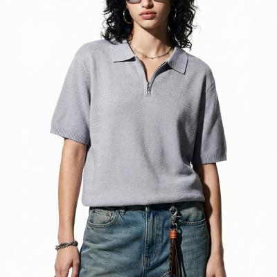 China Custom Embroidered Zipper for Shirt Breathable Viscose Polyester Unisex Short Sleeve Knitted Solid 240g Men Women for sale