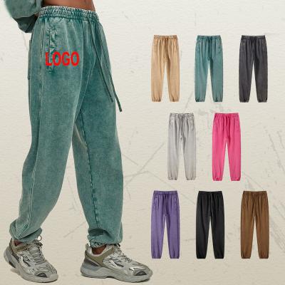China 2025 New Street Trendy Brand Embroidery 100% Cotton Sand Wash Drawstring Mid Waist Canvas Loose Pants for Men Formal Style for sale