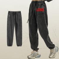 China 2025 New Street Trendy Brand Embroidery 100% Cotton Sand Wash Drawstring Mid Waist Canvas Loose Pants for Men Formal Style for sale