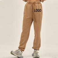 China 2025 New Street Trendy Brand Embroidery 100% Cotton Sand Wash Drawstring Mid Waist Canvas Loose Pants for Men Formal Style for sale