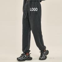 China 2025 New Street Trendy Brand Embroidery 100% Cotton Sand Wash Drawstring Mid Waist Canvas Loose Pants for Men Formal Style for sale