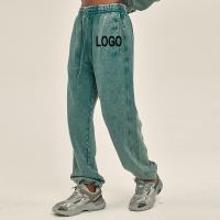 China 2025 New Street Trendy Brand Embroidery 100% Cotton Sand Wash Drawstring Mid Waist Canvas Loose Pants for Men Formal Style for sale