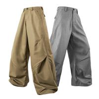 China Men's Breathable Canvas Sporty Mid Waist Pleated Front Baggy Trousers 80% Polyester 20% Viscose Loose Fit Streetwear Pants for sale