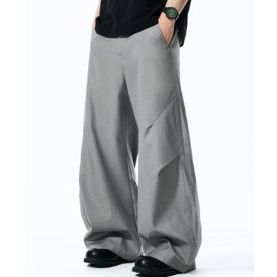 China Men's Breathable Canvas Sporty Mid Waist Pleated Front Baggy Trousers 80% Polyester 20% Viscose Loose Fit Streetwear Pants for sale
