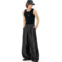 China Custom ODM Acid Wash Pleated Front Ice Silk Canvas Sporty Wide Leg Pants Men Elastic Waist Quick Dry Cool Touch Breathable for sale