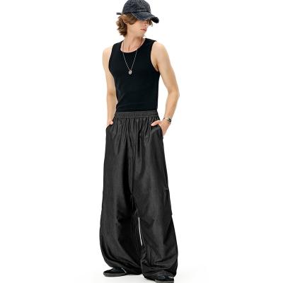China Custom ODM Acid Wash Pleated Front Ice Silk Canvas Sporty Wide Leg Pants Men Elastic Waist Quick Dry Cool Touch Breathable for sale