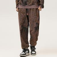 China Custom Camo Canvas Heavyweight 100% Cotton Mid Sweatpants Men's Forest Leaf Print Loose Fit Joggers Streetwear OEM ODM for sale