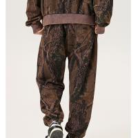 China Custom Camo Canvas Heavyweight 100% Cotton Mid Sweatpants Men's Forest Leaf Print Loose Fit Joggers Streetwear OEM ODM for sale