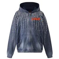 China Custom Design 100% Cotton Winter 3D Sparkly Zip-Up Hoodie with Rhinestone Bling Bling Detail ODM Casual Wear for Unisex for sale