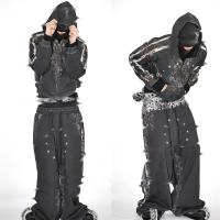 China Custom Gradient Leopard Print Digital Printed Striped Hooded Sweatshirt Set Wide Zippers 100% Cotton Washed Technique Winter ODM for sale