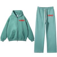 China High Quality 100% Cotton Oversized Jogging Tracksuit Custom Logo Solid Heavyweight Streetwear Hoodies Sweatpants Sets Vintage for sale