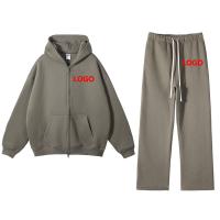 China High Quality 100% Cotton Oversized Jogging Tracksuit Custom Logo Solid Heavyweight Streetwear Hoodies Sweatpants Sets Vintage for sale