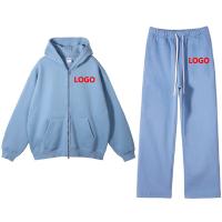 China High Quality 100% Cotton Oversized Jogging Tracksuit Custom Logo Solid Heavyweight Streetwear Hoodies Sweatpants Sets Vintage for sale