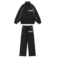 China Men's Casual Two-Piece Set Long Sleeve Quick Dry Jogger Sports Trousers Winter Sports Tracksuits Solid Pattern Patchwork Color for sale