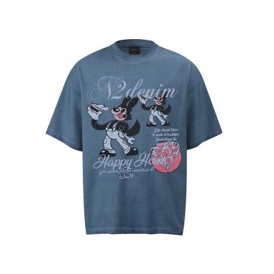 China Men's Short Sleeve Jersey T-Shirt Hip Hop Washed Character Animal Floral Print 100% Cotton Breathable Knitted for Summer Casual for sale