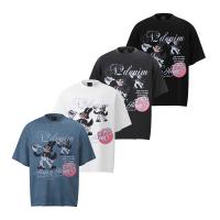 China Men's Short Sleeve Jersey T-Shirt Hip Hop Washed Character Animal Floral Print 100% Cotton Breathable Knitted for Summer Casual for sale