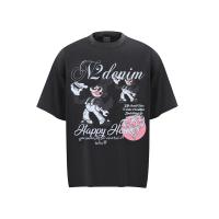 China Men's Short Sleeve Jersey T-Shirt Hip Hop Washed Character Animal Floral Print 100% Cotton Breathable Knitted for Summer Casual for sale