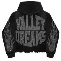 China Customized Sequin Hoodie 500GSM 100% Pure Cotton French DTG Printed Sun Faded Washed Worn-out Zipper Men's Hoodie for sale